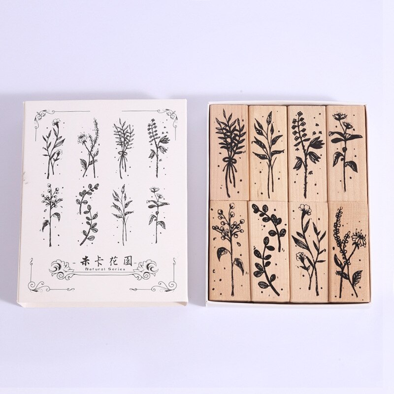 8 Stuks Vintage Plant Bloem Houten Stempels Set Vo... – Vicedeal