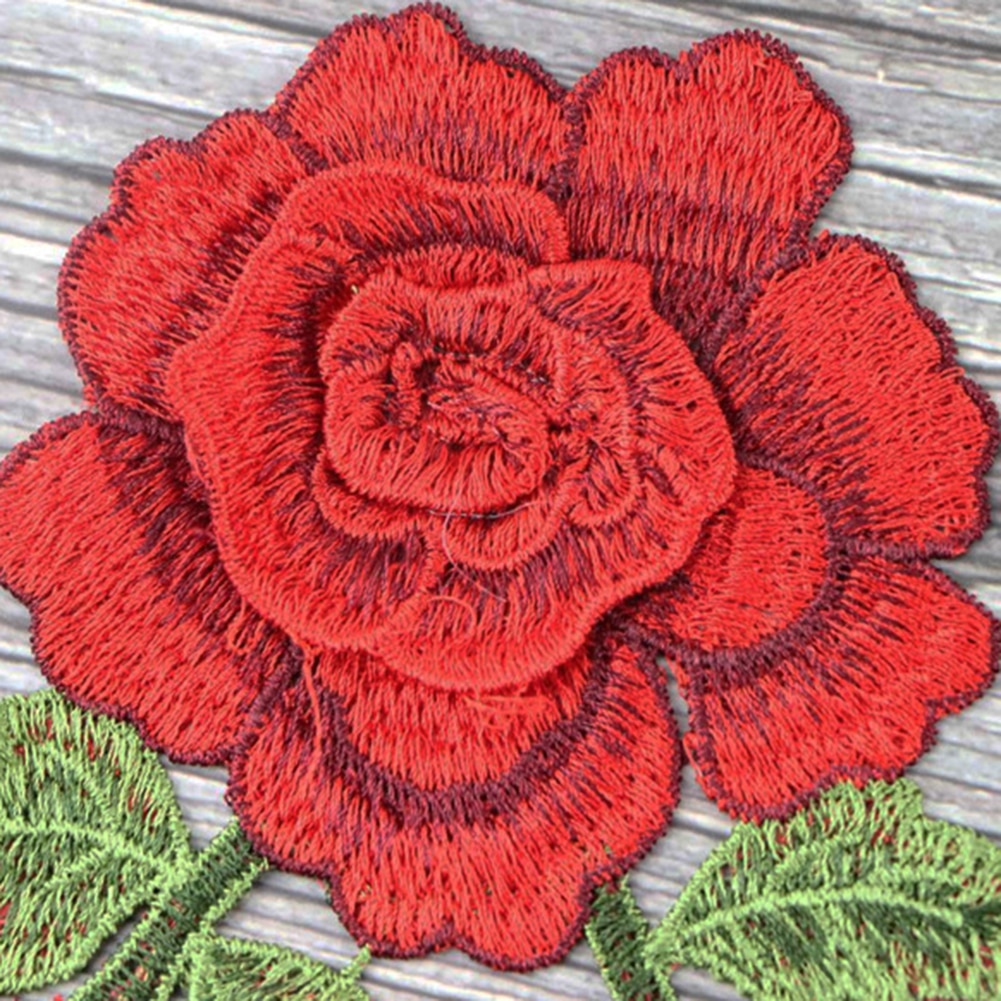 1pc Red Rose Embroidered Sewing On Patch Flower Ir... – Grandado