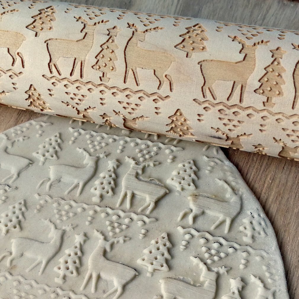 35cm Engraved Embossing Rolling Pin With Christmas... – Grandado