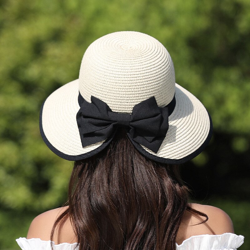 Women's hat simple foldable bow sun hat summer... – Grandado