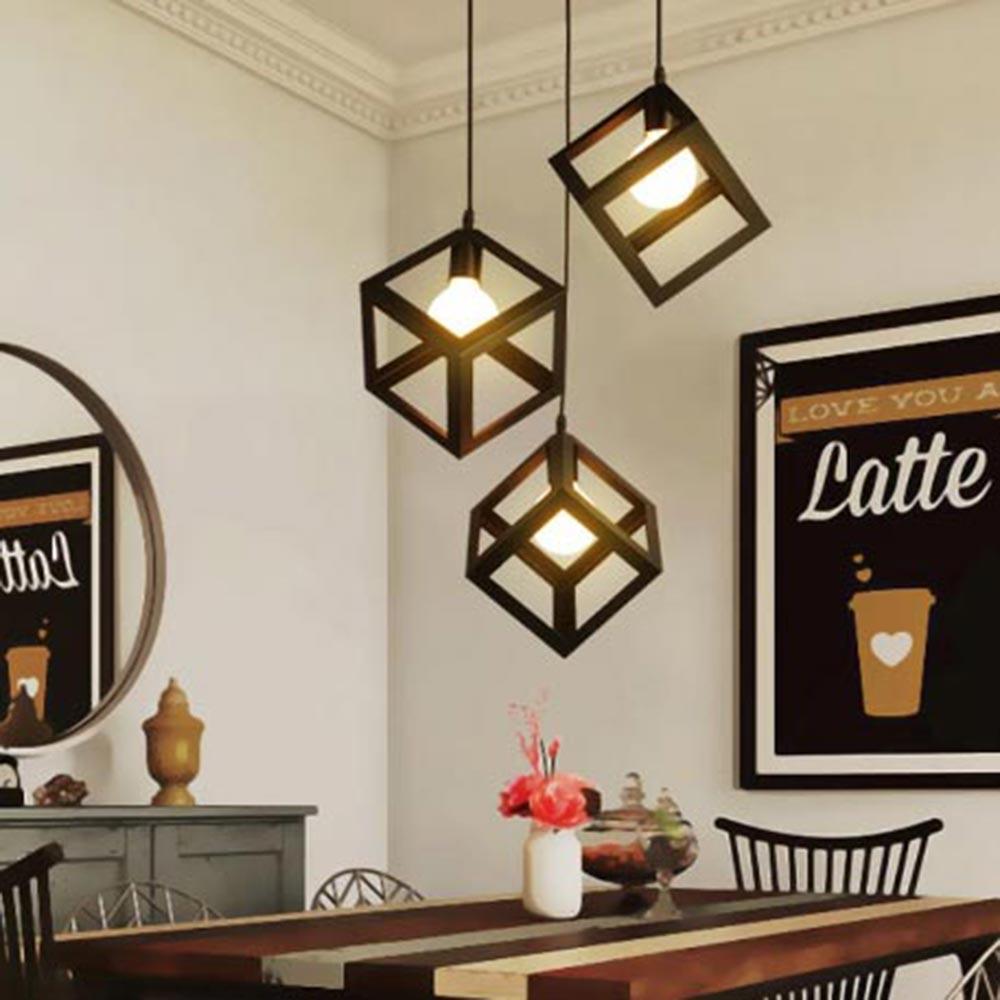 Hanging Light Square Lampshade E27 Bulb Retro Ceil... – Grandado