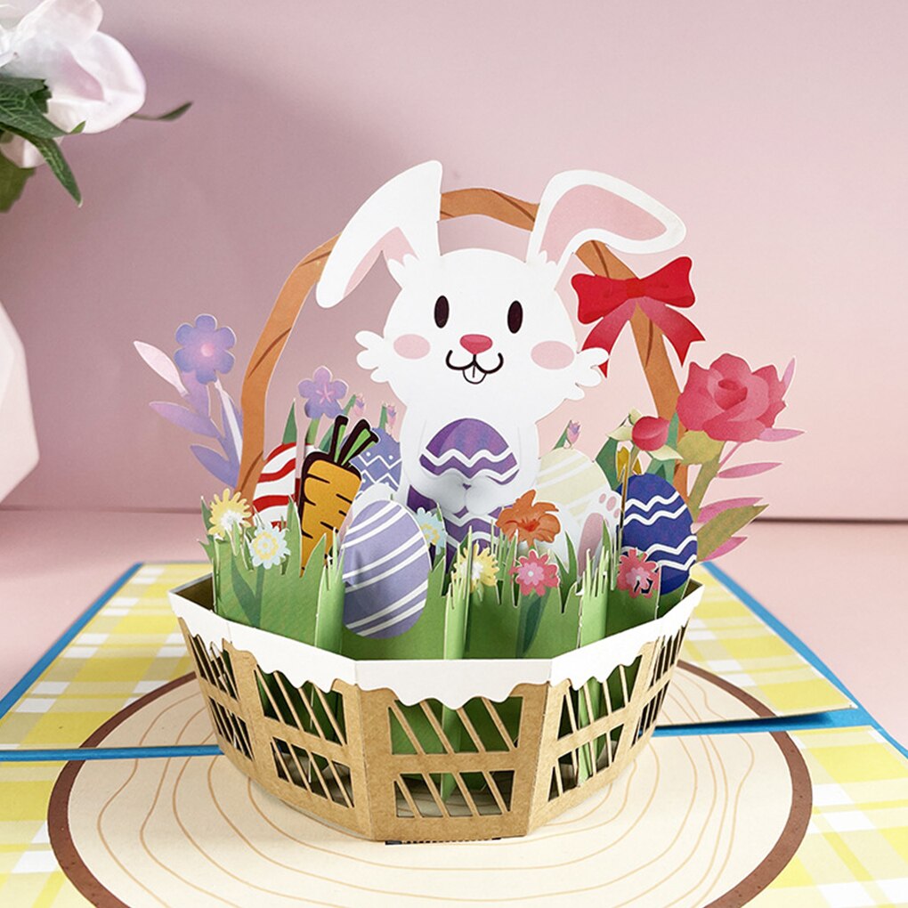 Easter Card Bunny Egg Flowers Basket Pop-Up Card 3... – Grandado