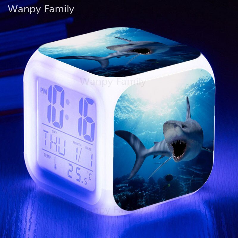 Ocean Shark Alarm Clock 7 Color Glowing LED Big sc... – Vicedeal