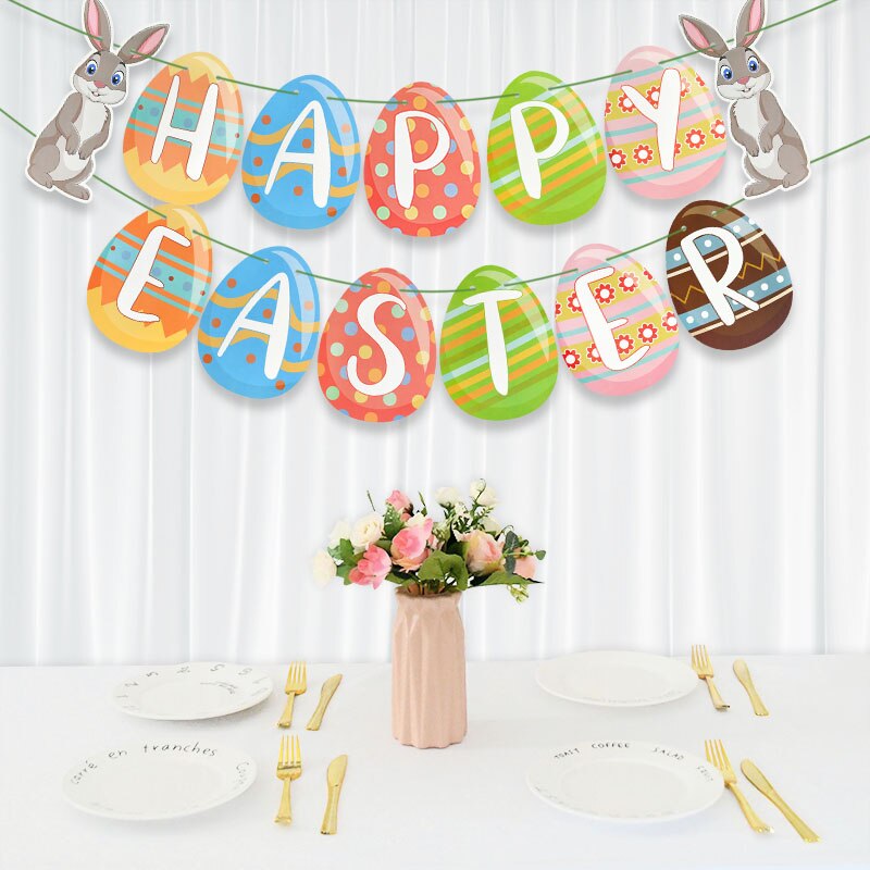 1set Happy Easter Banner Bunny Rabbit Egg Paper Bu... – Grandado