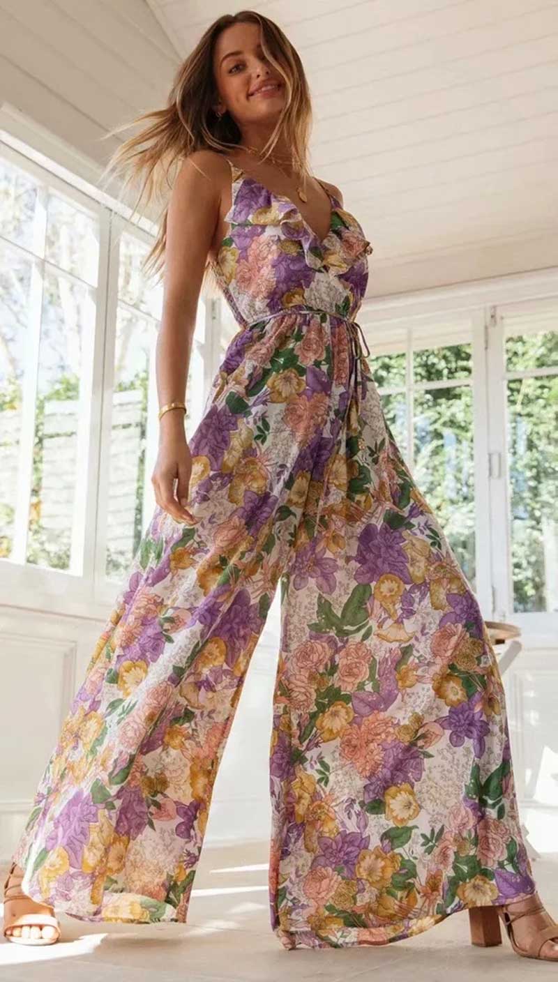 BOHO INSPIRED floral JUMPSUITs summer frill hem el... – Vicedeal