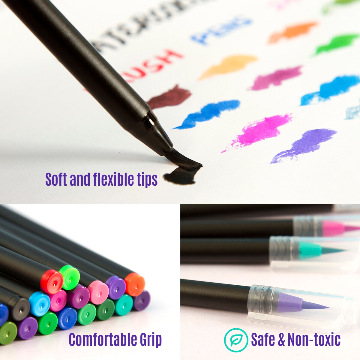 72 Vibrant Brush Pens with Soft Flexible Brush Tip... – Grandado