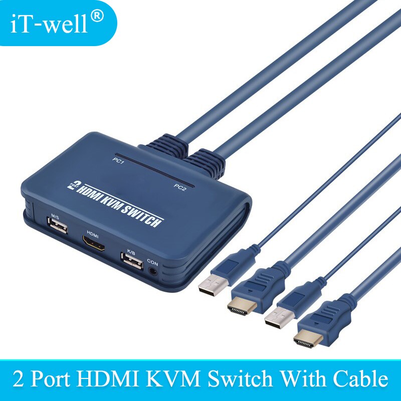 IT-well HDMI KVM Switch 2 Port With Cable for Dual... – Grandado