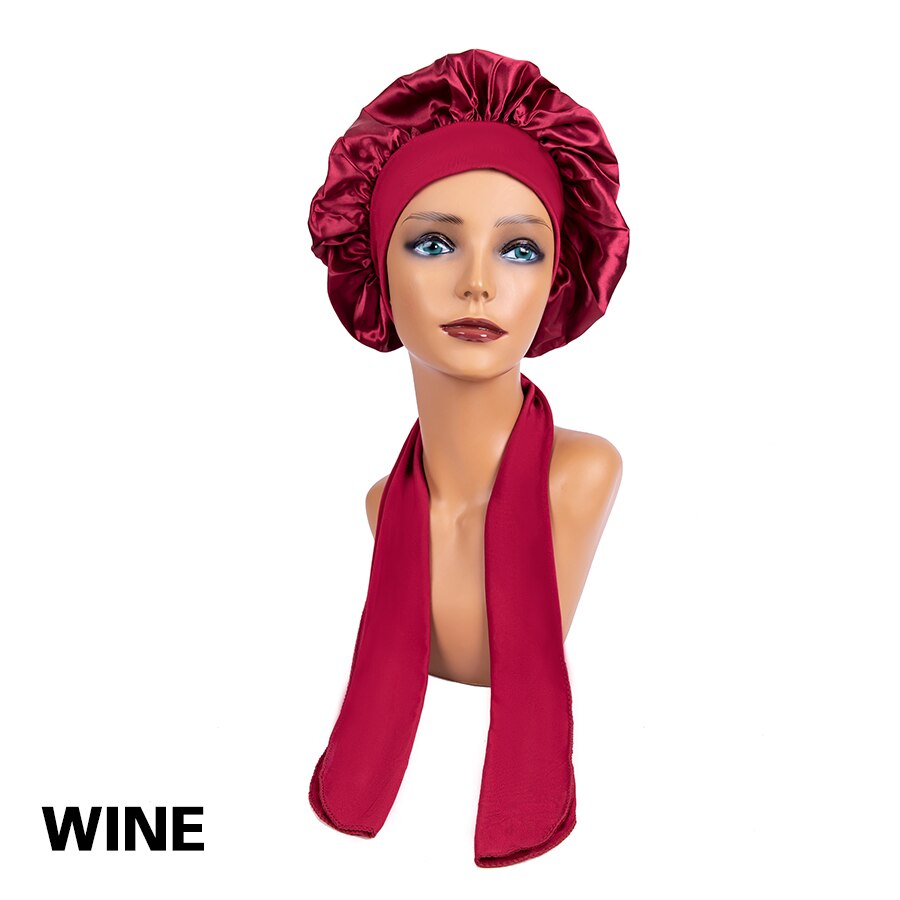 Solid Satin Bonnet With Wide Stretch Ties Satin Ha... – Vicedeal