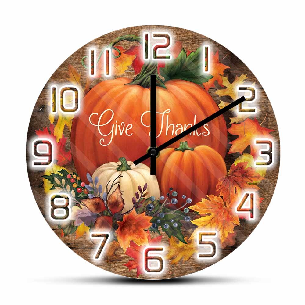 Give Thanks Pumpkins Color-printed Wall Clock Than... – Grandado