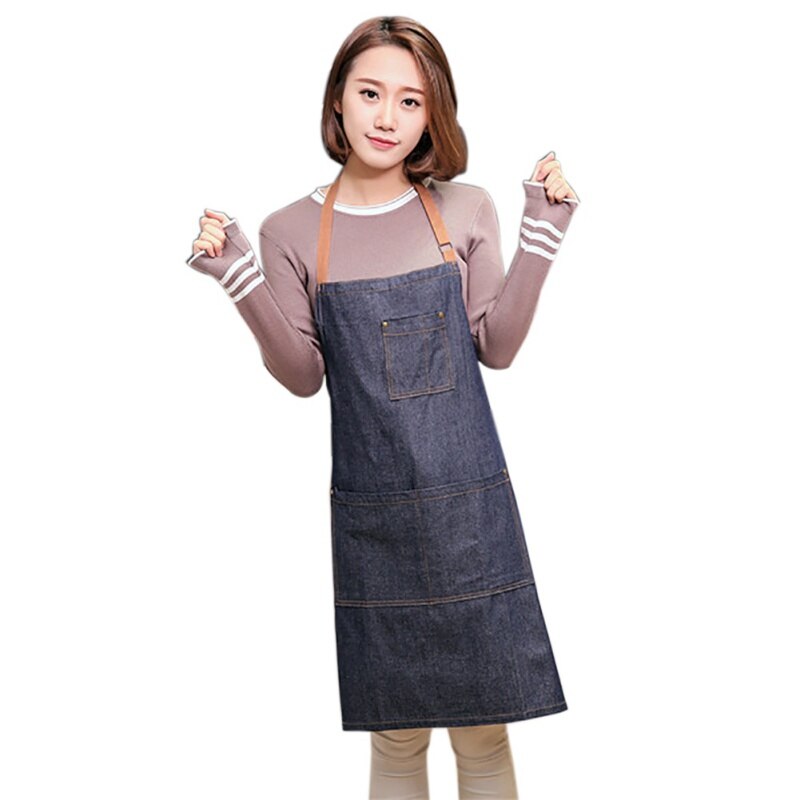 Denim Kitchen Aprons For Woman Men Chef Work Apron... – Vicedeal
