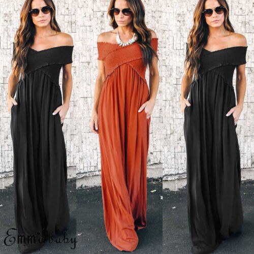 Pretty Womens Off Shoulder Long Dress Sleeveless B... – Grandado