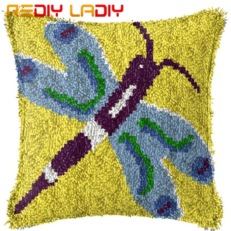 Klink Haak Kussen Blauwe Libel Gedrukt Canvas Kuss... – Vicedeal