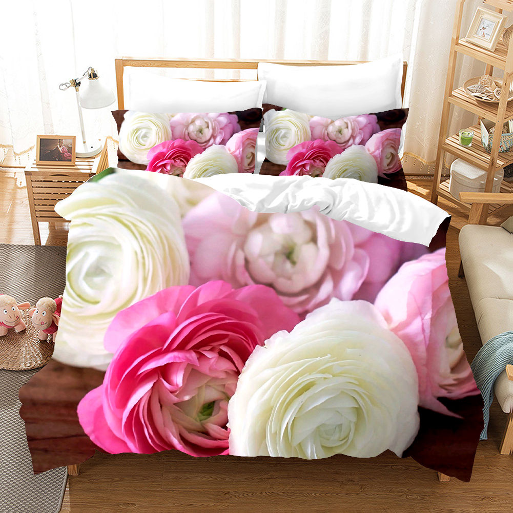 White&Pink Roses Bedding Set Romantic Mew Flow... – Grandado