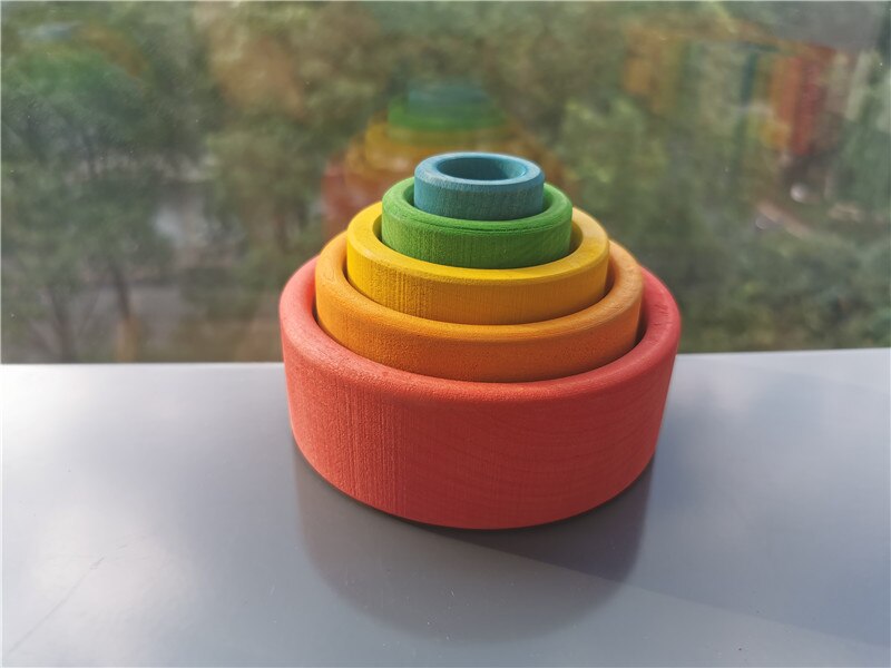 Kids Montessori Wooden Toys Rainbow Nesting Bowls ... – Grandado