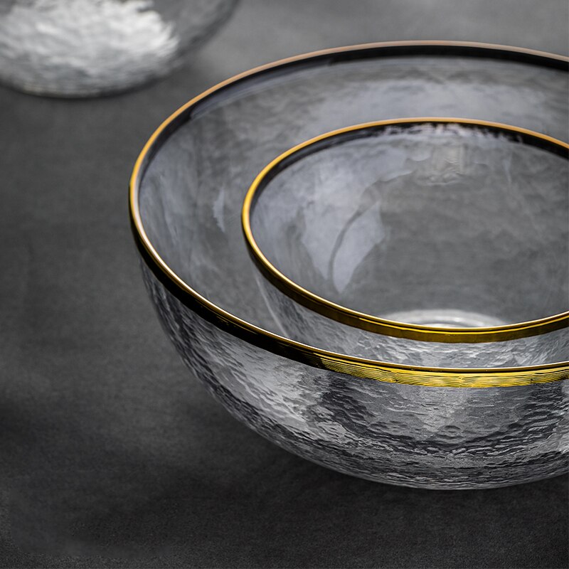 Gold Glass Bowl Dish Transparent Hammer Grain Glas... – Grandado