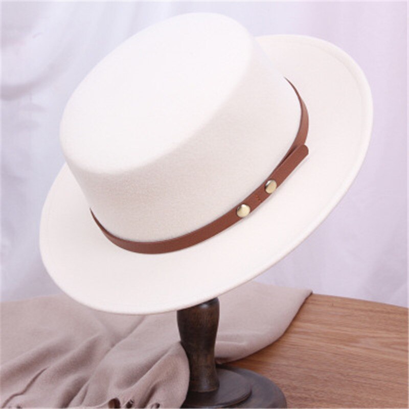 100% Wol Hoed Witte Platte Top Brede Rand Hoed Dam... – Grandado