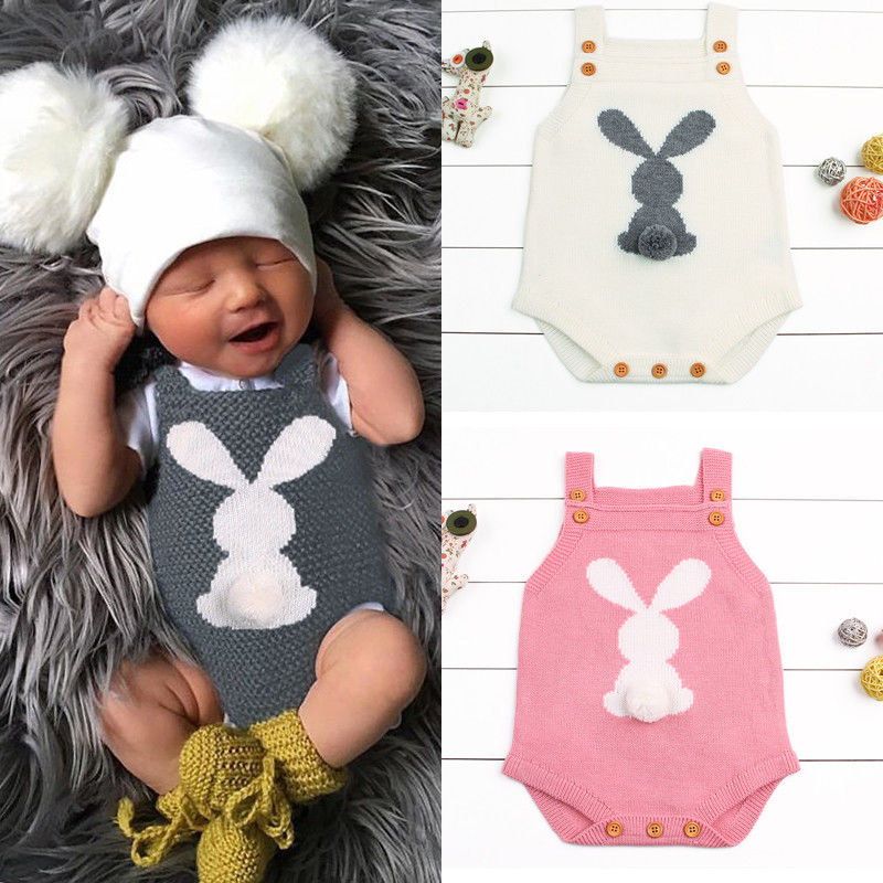 Cute Bunny Rabbit Knit Romper For Baby Girl Button... – Grandado