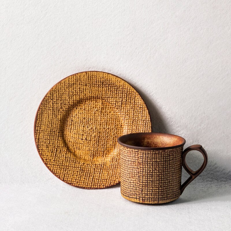 Japanese Rough Pottery Handmade Coffee Cup Plate A... – Grandado
