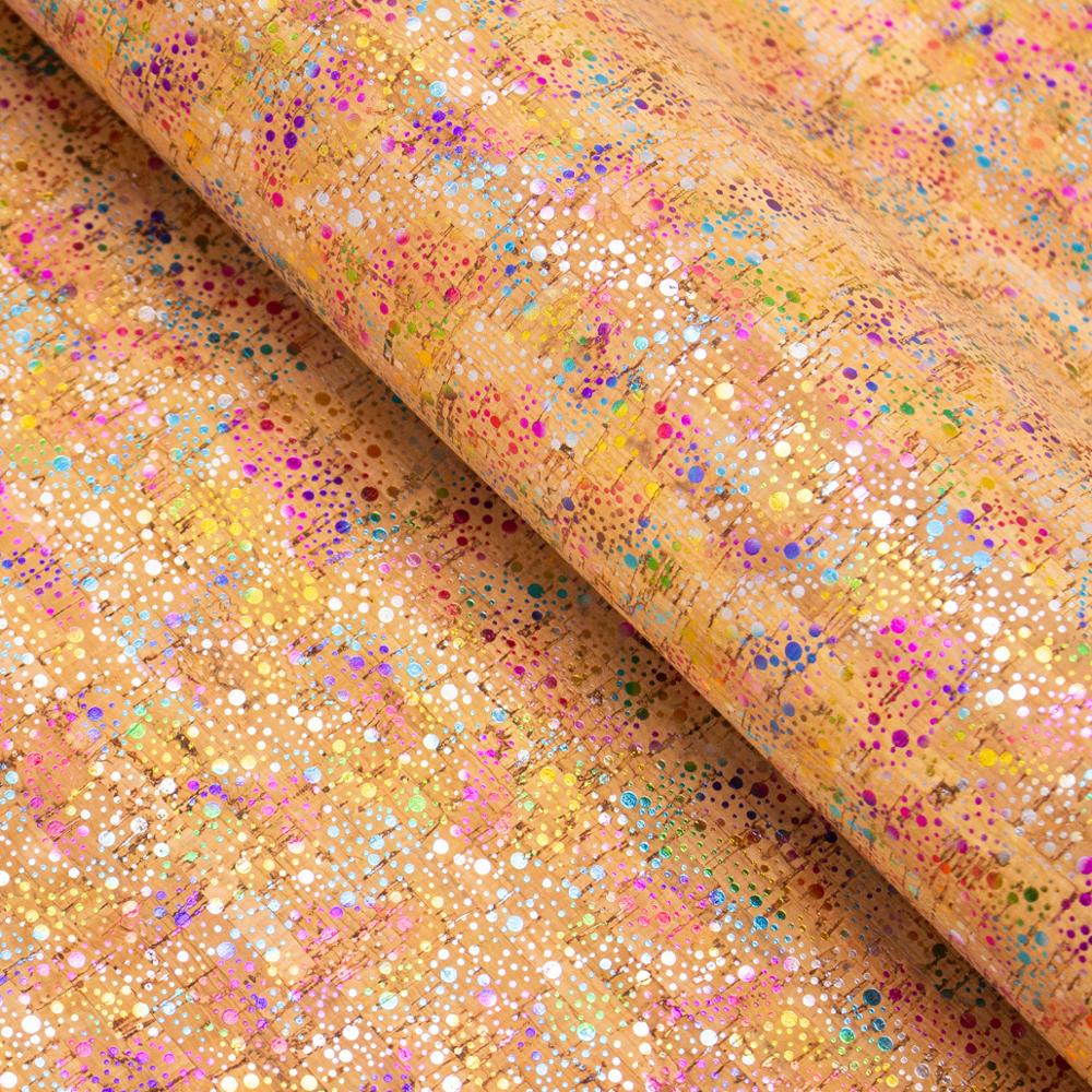 Rainbow point pattern natural cork fabric COF-415 – Grandado