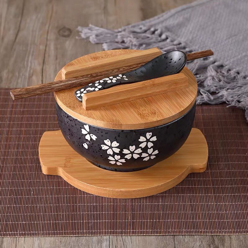 Japanese Style Rice Noodle Bowl with Lid Spoon and... – Grandado