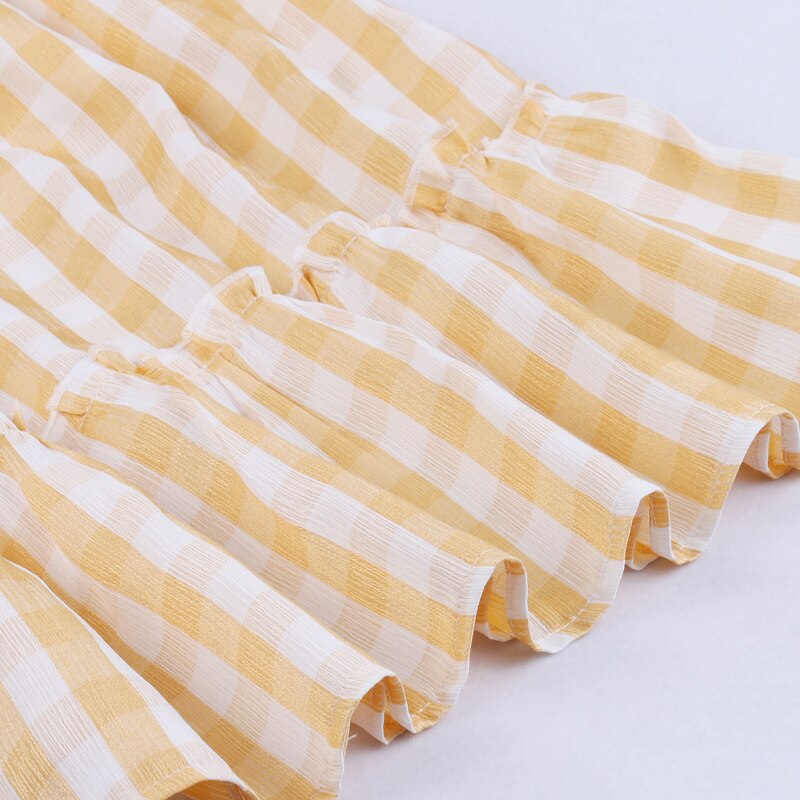 Tonval Vintage Women Yellow Plaid Pleated Summer D... – Grandado