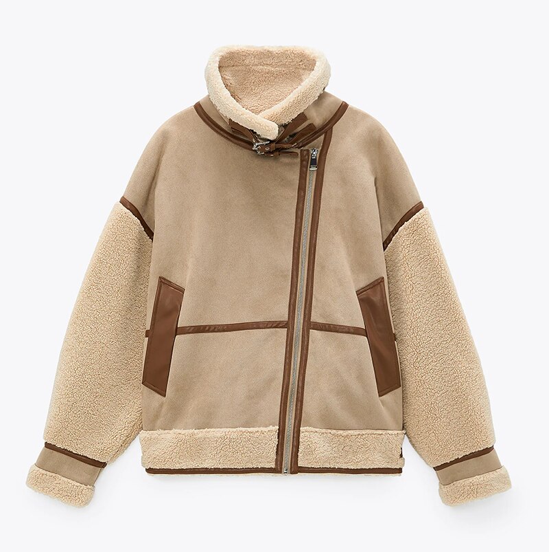 autumn/winter Patchwork jacket jacket Lambs wool c... – Grandado