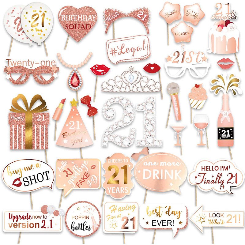 Rose Gold Pink Birthday Photo Booth Props 18th 21s... – Grandado