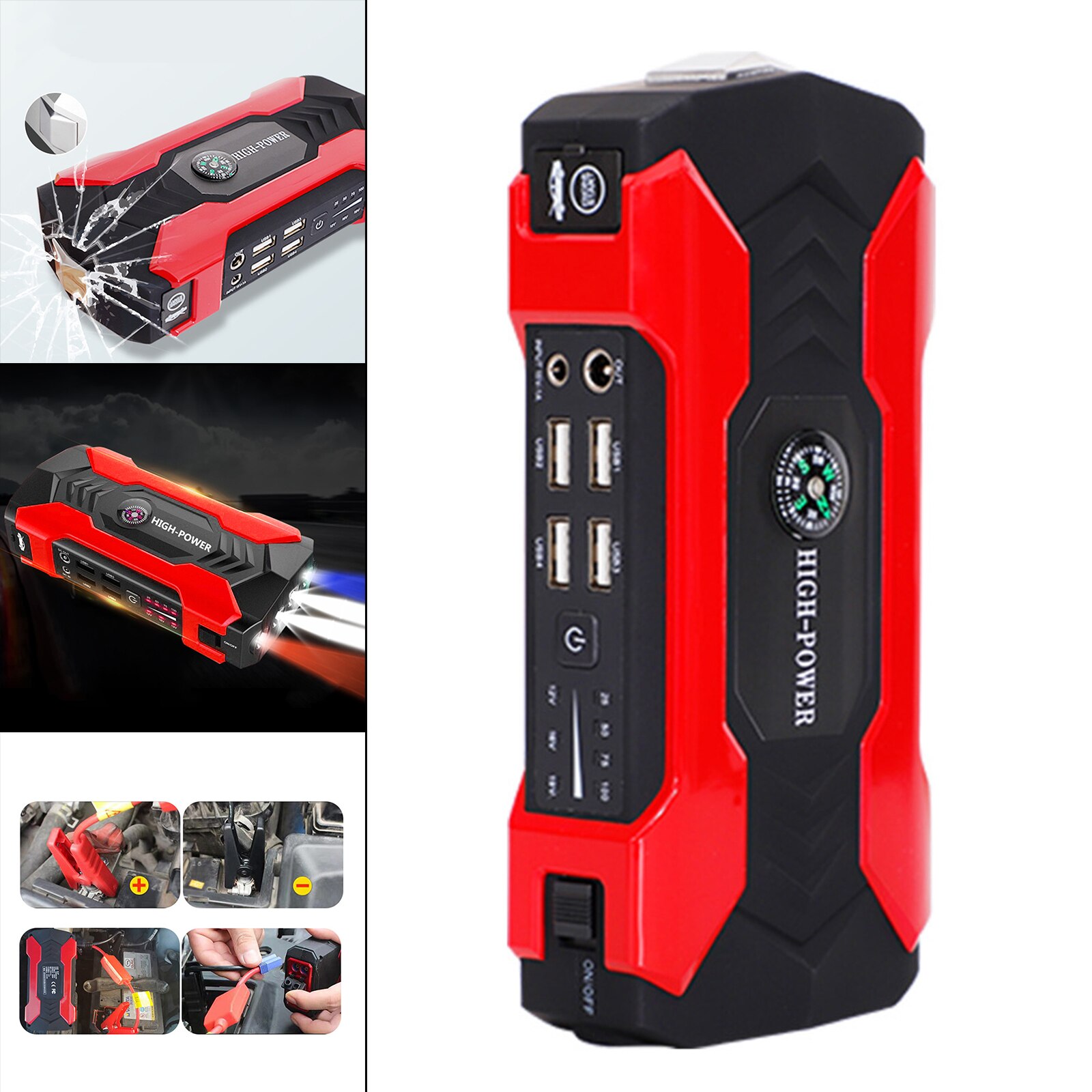 12V Car Jump Starter Peak 400A 10000mah LED Flashl... – Grandado