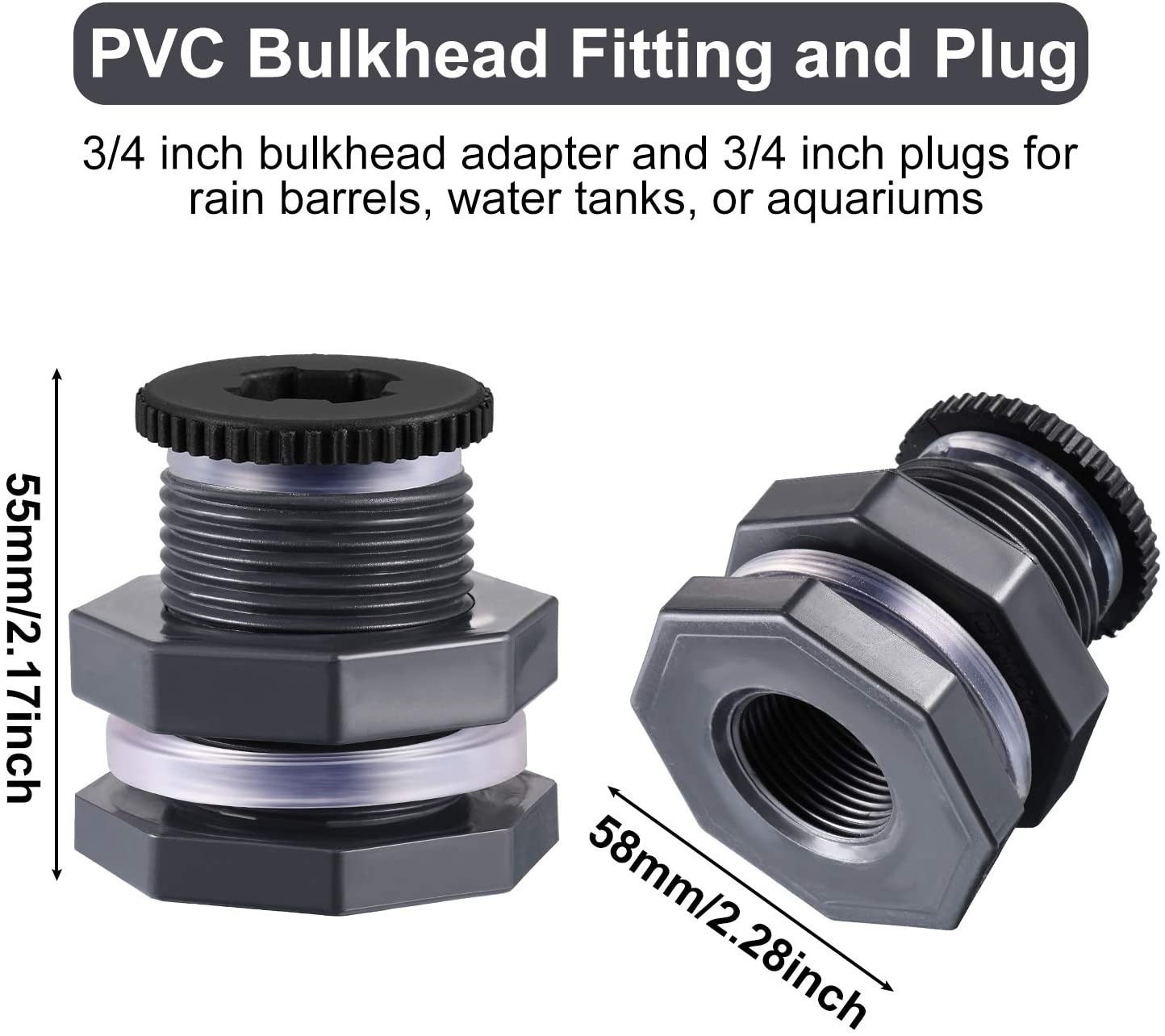 2 Pcs PVC Bulkhead Fitting with Plugs for Rain Bar... – Vicedeal