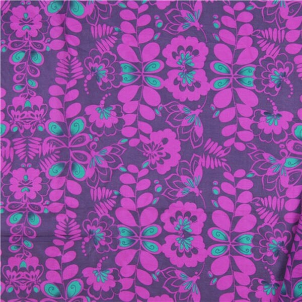 Vintage purple floral print silk blended cotton fa... – Grandado