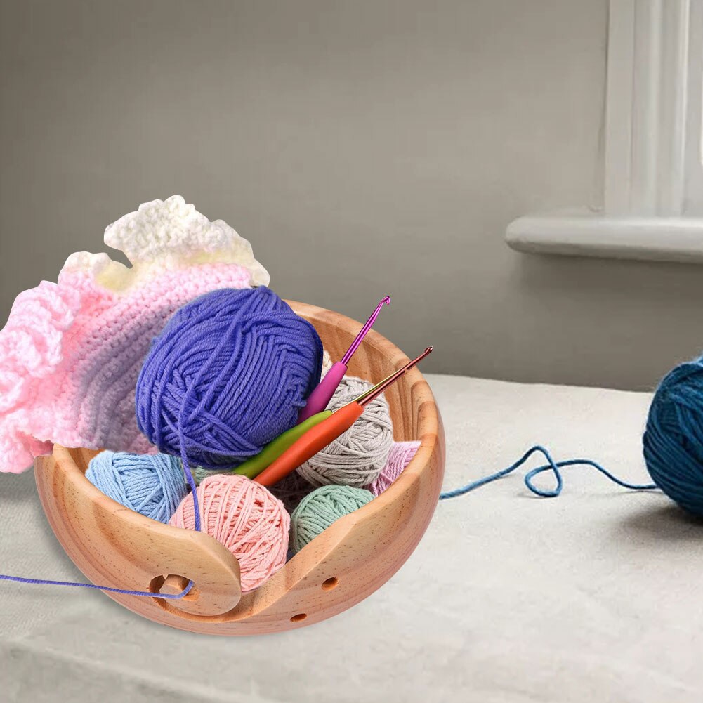 Wooden Yarn Bowl Handmade Woven Round Bowl For Kni... – Grandado