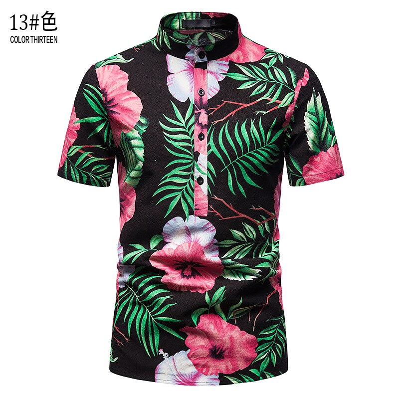 Bloemenprint Casual Hawaiian Shirt Voor Mannen Kor... – Grandado