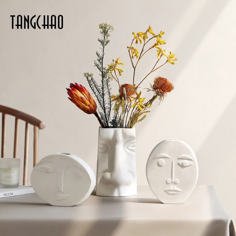 Nordic Ins Ceramic Vase Flower Pot Human Face Art ... – Grandado
