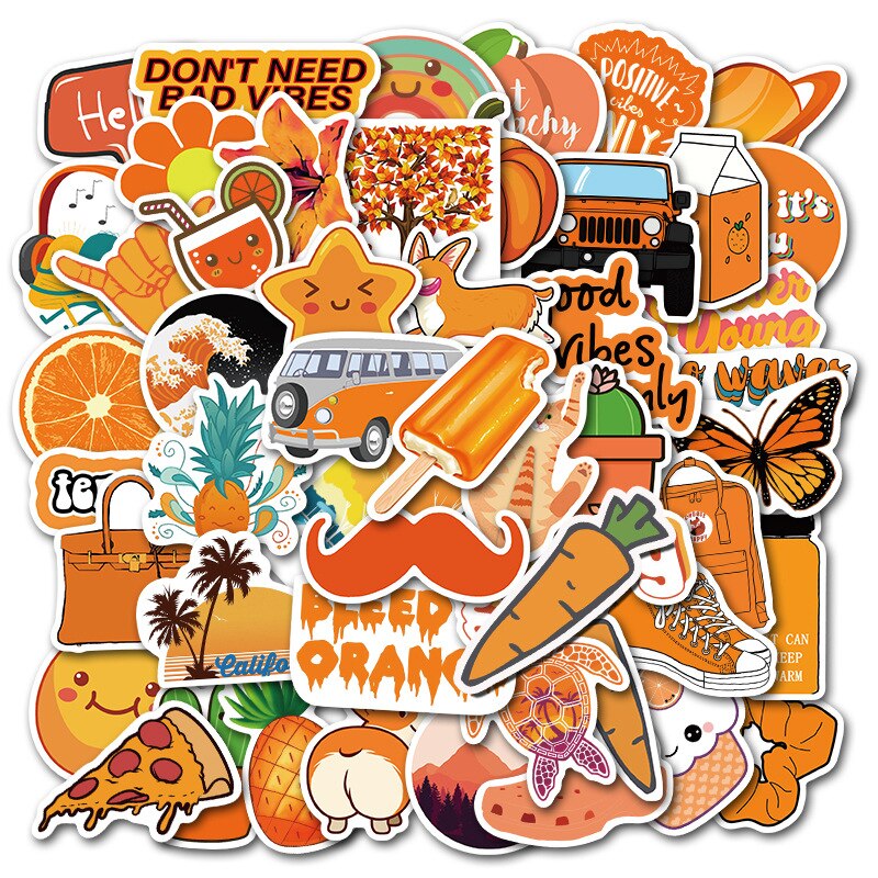 50PCS/set Warm Orange Vsco Stickers Pizza Fruit Pe... – Grandado