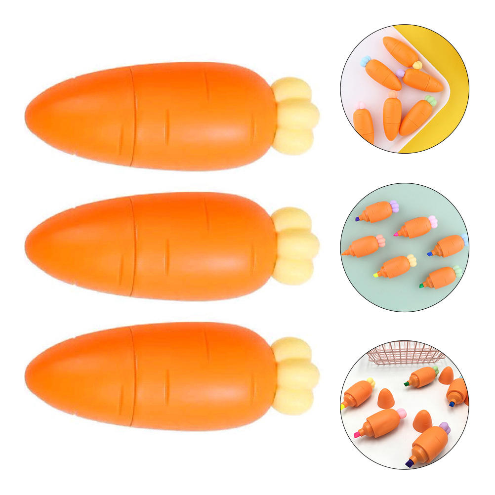 3Pcs Mini Highlighters Cartoon Carrot Shaped Highl... – Grandado