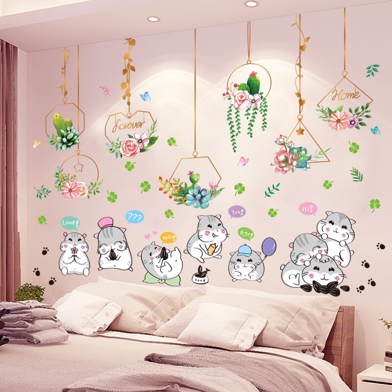 Cartoon Hamsters Animals Wall Stickers DIY Flower ... – Grandado