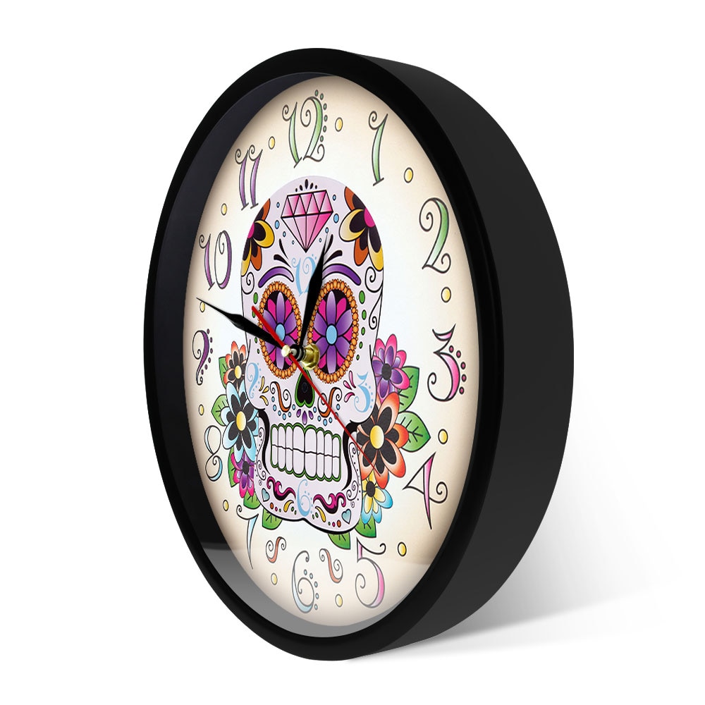 Day of the Dead Mexican Floral Skull Wall Clock Di... – Grandado