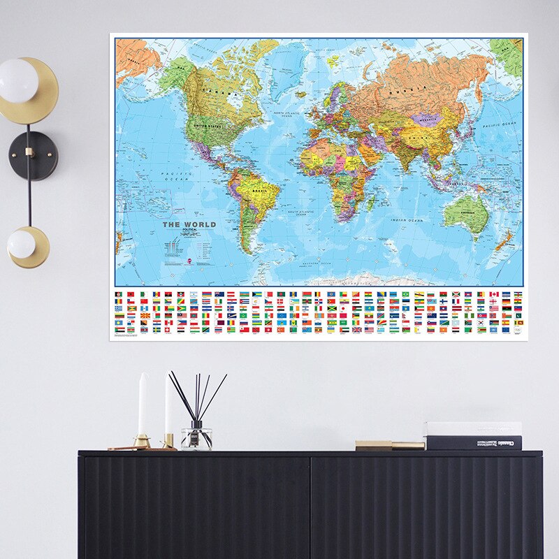 80*120cm The World Political Physical Map Foldable... – Grandado