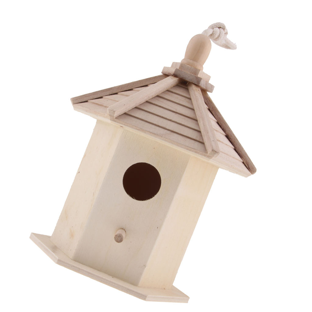 Hanging Wooden Bird Nesting Box House With Round S... – Grandado