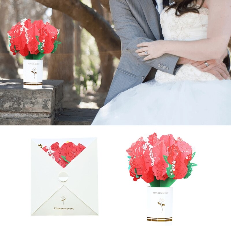 Tarjeta de felicitación 3D de flor Rosa Pop-Up par... – Grandado