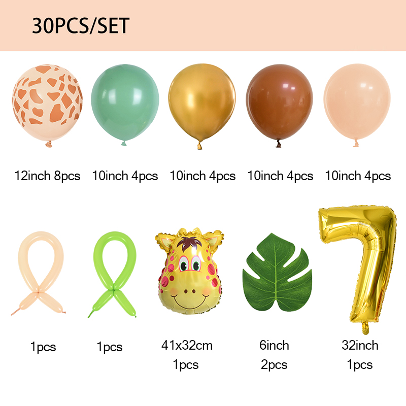 30pcs Jungle Safari Animal Girraffe Number Balloon... – Grandado