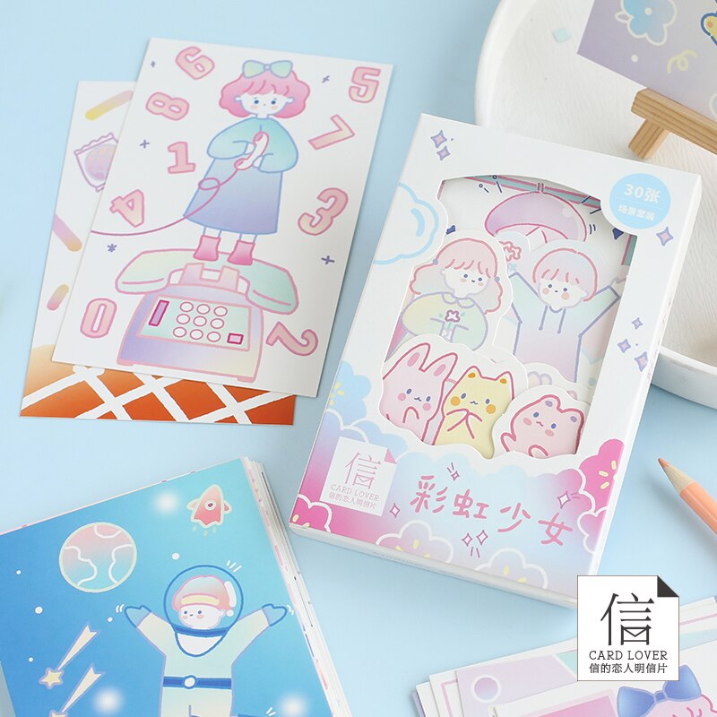 30 blätter/Set Nette Regenbogen Mädchen Serie Post... – Vicedeal