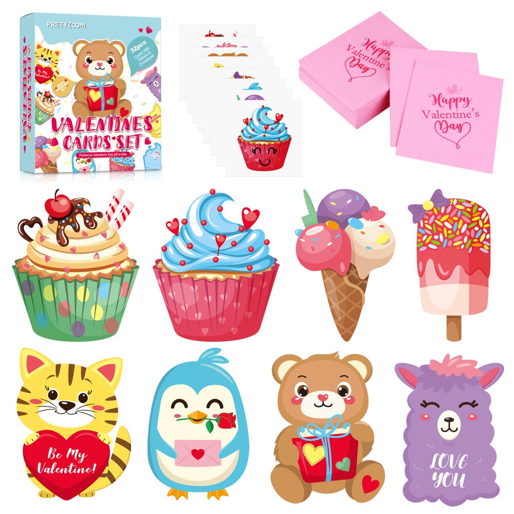 Valentines Cards Set 32 Valentines Cards & 32 Temp... – Grandado