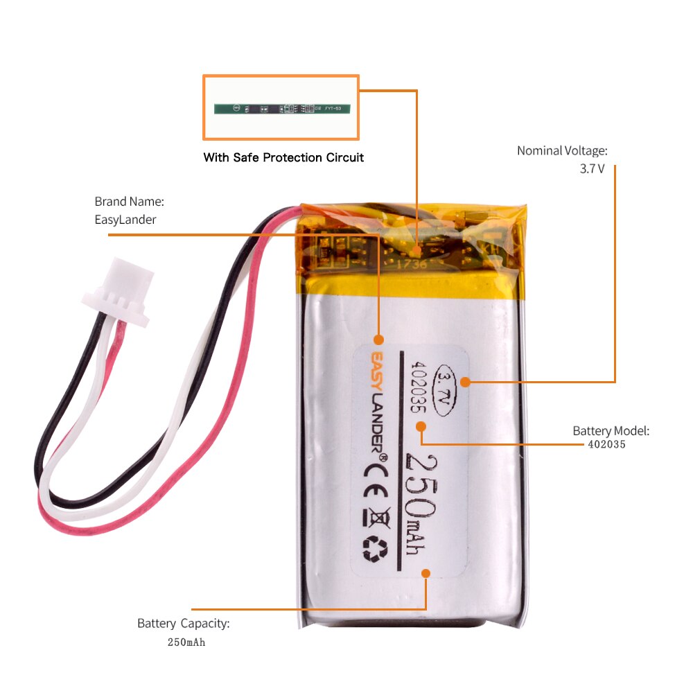 3.7V 250mAh Li Polymer Battery For GPS DVR MP3 Dri... – Grandado