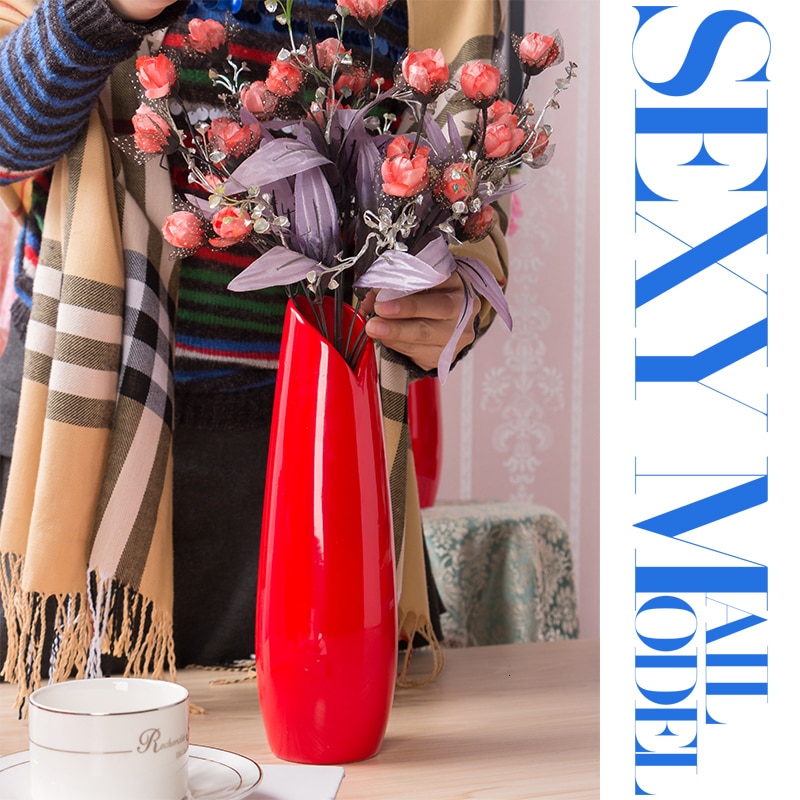 Red Color Ceramic Vase Big Size Red Flower Porcela... – Grandado