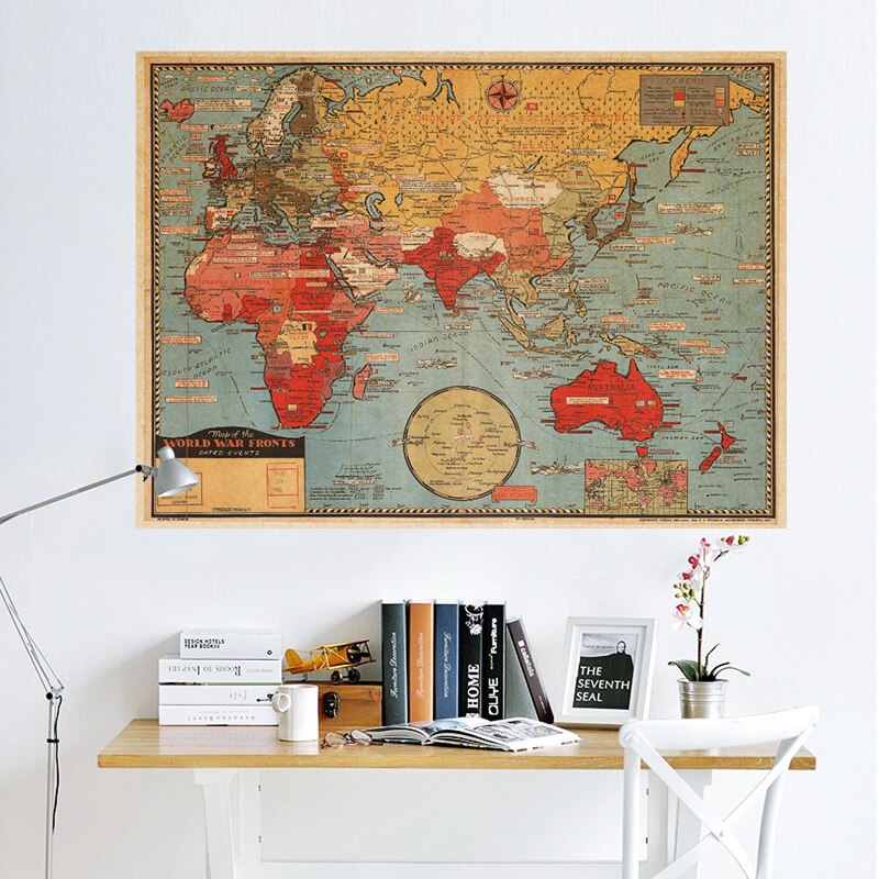 Nostalgic Kraft Paper world map Wall Stickers Home... – Vicedeal