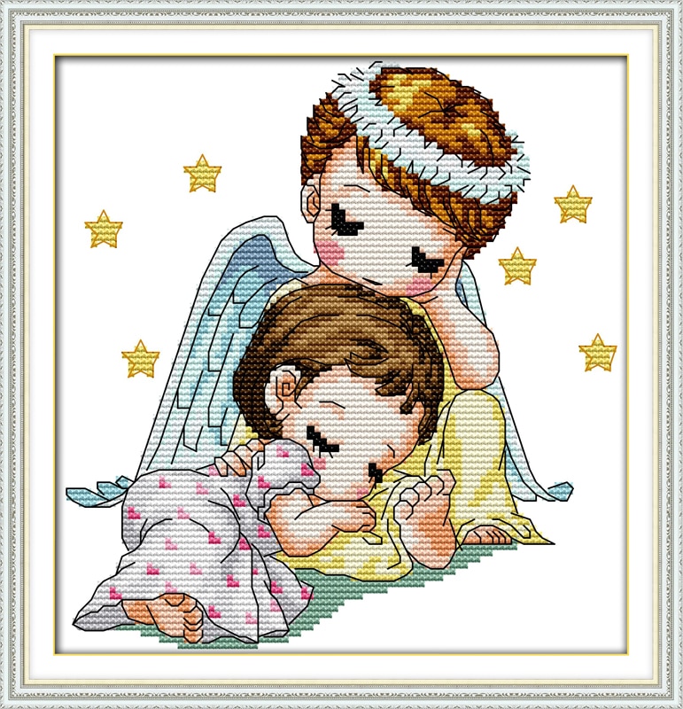 Guardian angel cross stitch kit cartoon 11ct count... – Grandado