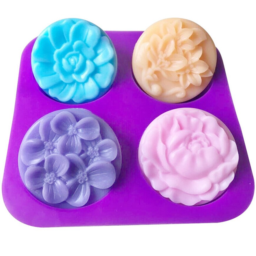 4 Cavity Flower Shape Silicone Soap Molds Handmade... – Grandado