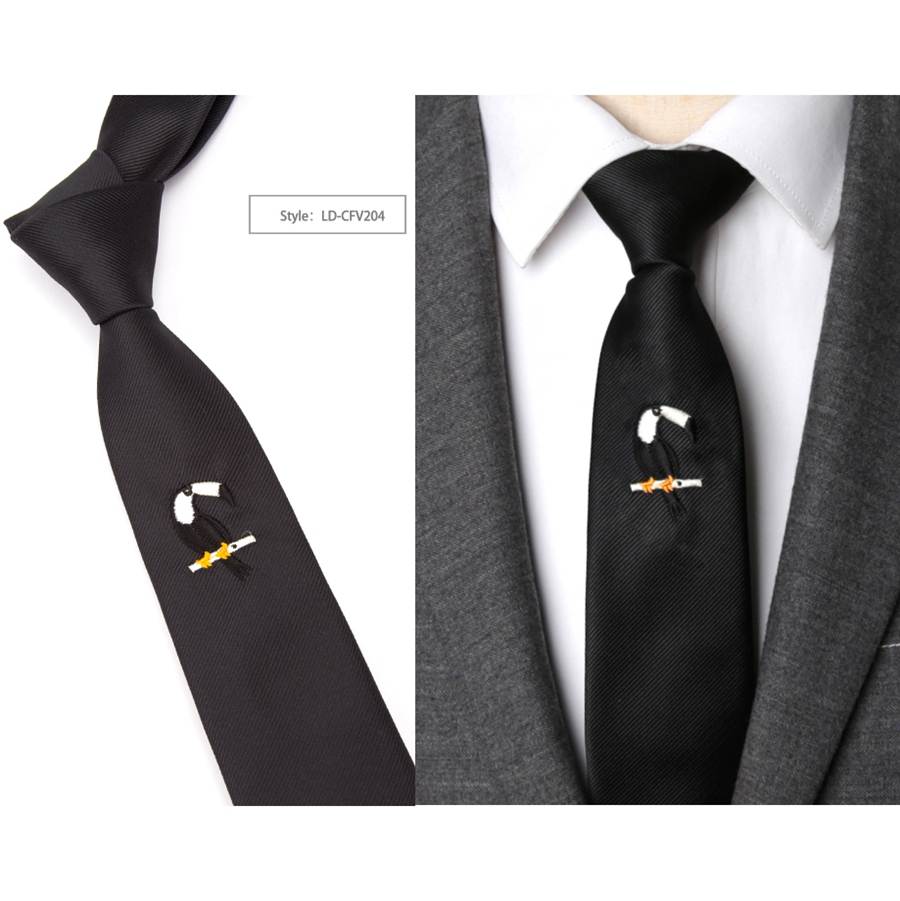 Men Tie Black Animal Embroidered Ties for Men Slim... – Grandado