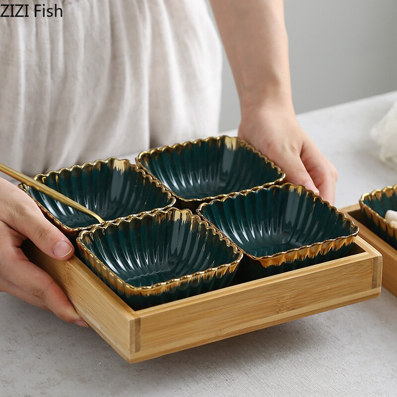 Green Gold Rim Ceramic Dish Fruits Platter Natural... – Grandado